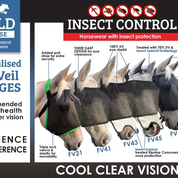 FV45 - Horse Fly Veil Ultimate UV with Ripstop Nose and Mesh Ears